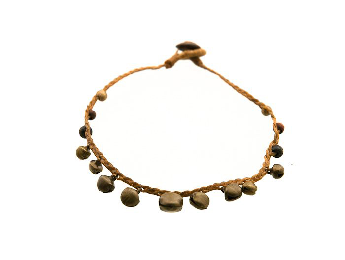 BRACELET DE CHEVILLE AVEC GRELOTS FIL TRESSE MARRON - Chaine de ...