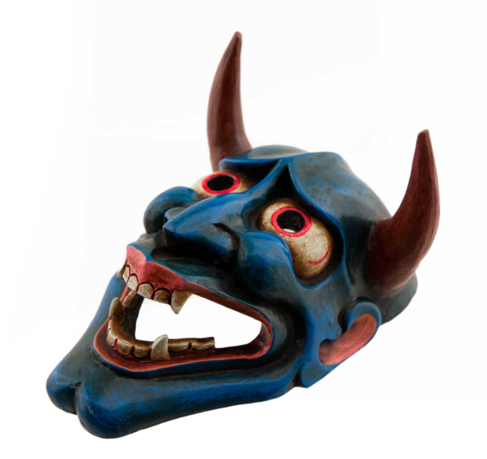 Ancien Masque Oni devil Nô demon japonais bois fait main diable bleu 25790