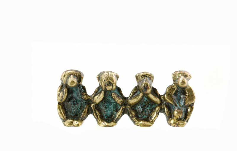 3 Singes de la Sagesse grec en bronze - figurine des 4 singes coquins 3667