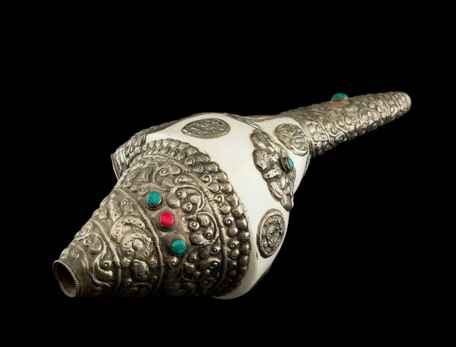 Conque tibétaine turquoise Dungdkar Instrument musique Bouddhiste Nepal ...