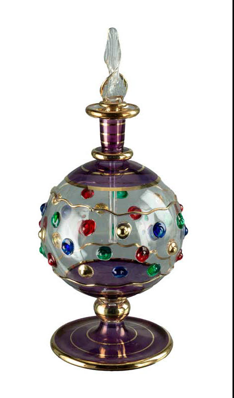 Grand Flacon à Parfum Artisanal Égyptien en Verre Soufflé Violet Doré ...