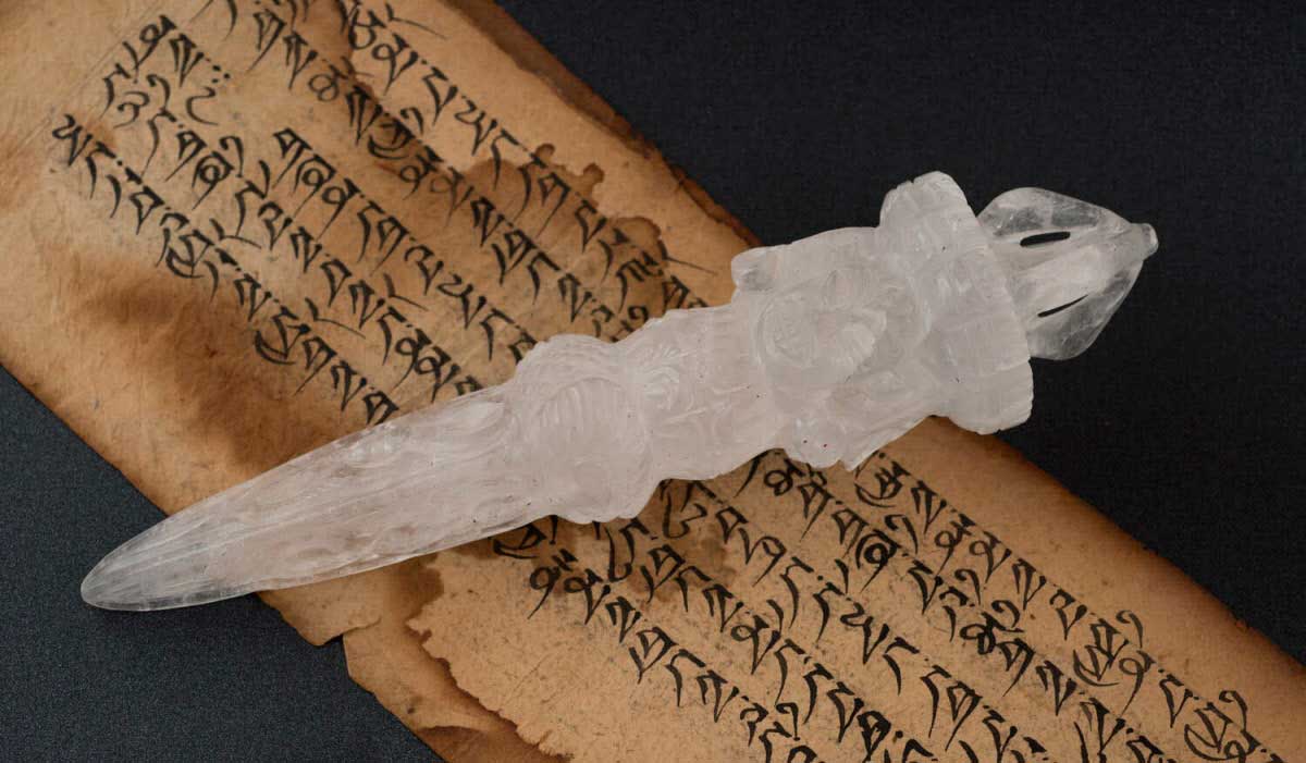 Grand Phurba en Cristal de Roche quartz 22 cm Vajra kila Dague 354g ...