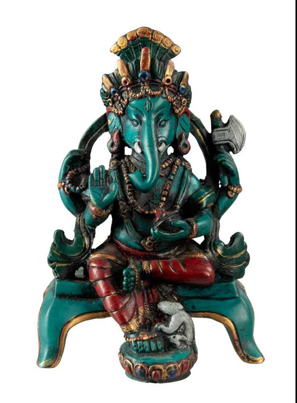 Statue Ganesh en Résine - Figurine Divinité Éléphant Assise 13cm
