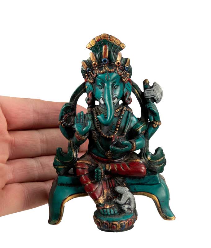 Statue Ganesh en Résine - Figurine Divinité Éléphant Assise 13cm