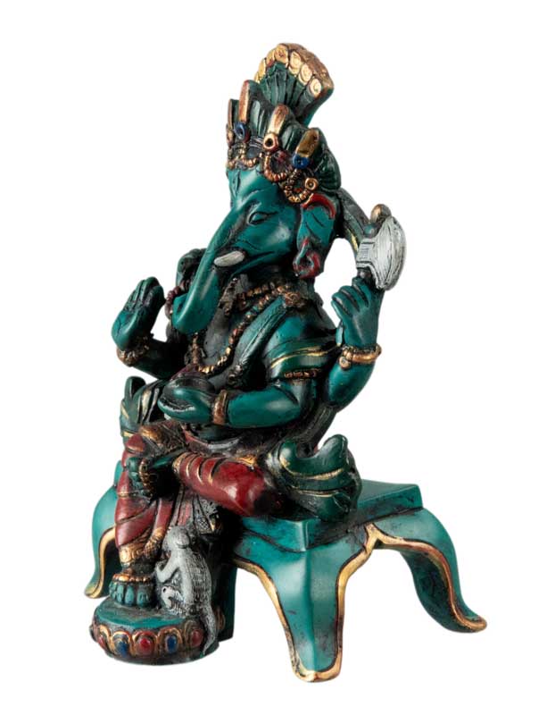 Statue Ganesh en Résine - Figurine Divinité Éléphant Assise 13cm