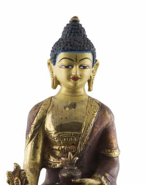 Statue tibétaine Bouddha de la Médecine 14cm en Cuivre Nepal Buddha 26665