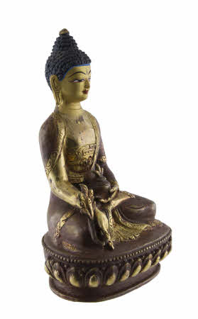 Statue tibétaine Bouddha de la Médecine 14cm en Cuivre Nepal Buddha 26665