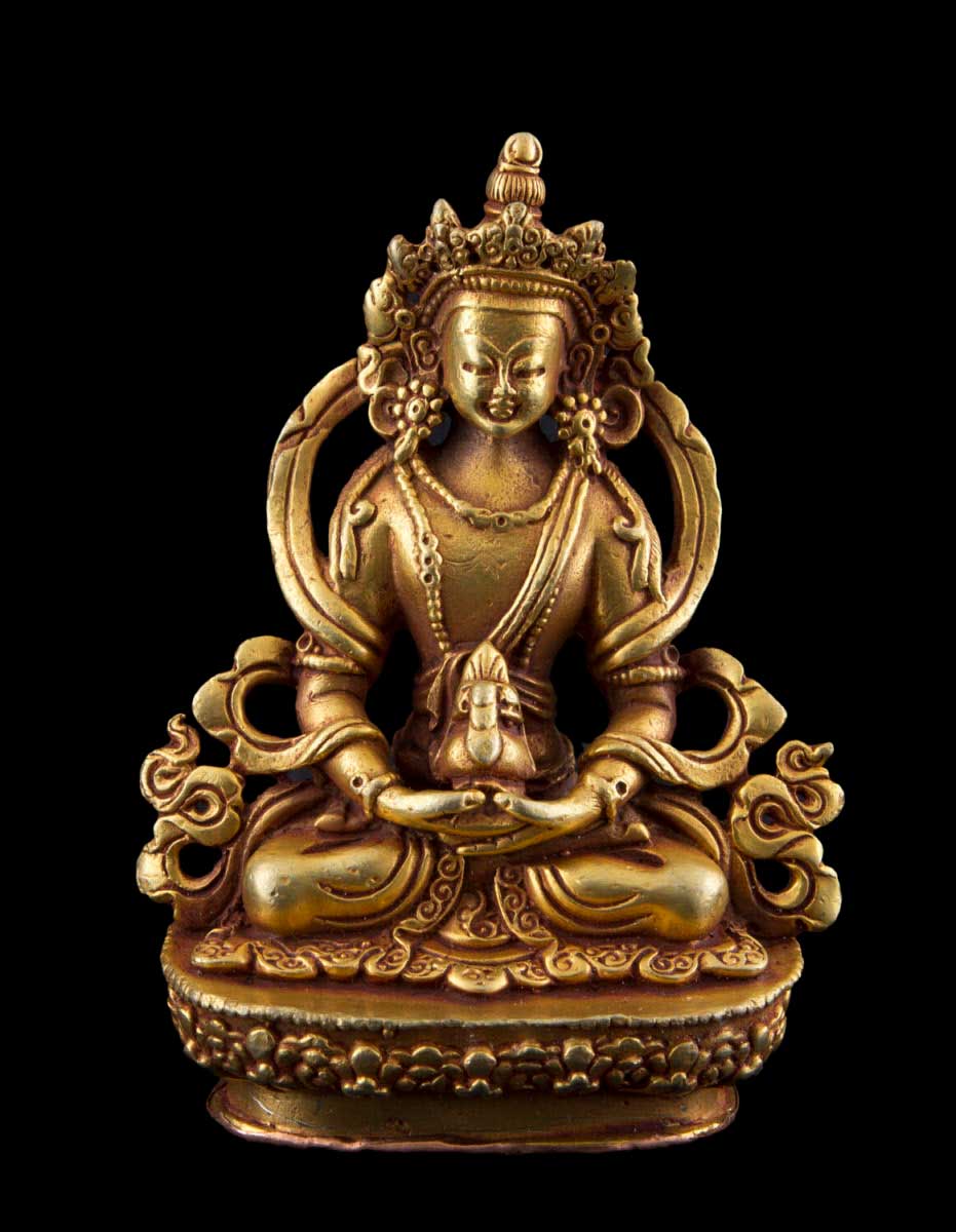 Statue Aparmita Amitayus Bouddha Longue Vie Alliage Doré Népal