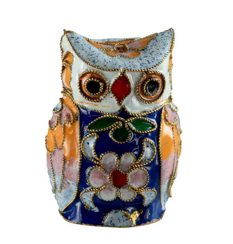 Chouette en Émail Cloisonné - Couleurs Vibrantes