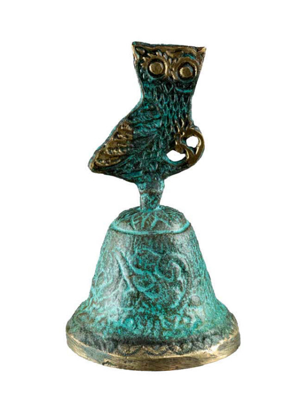 Cloche Chouette Figurine - Artisanat Grec en Bronze