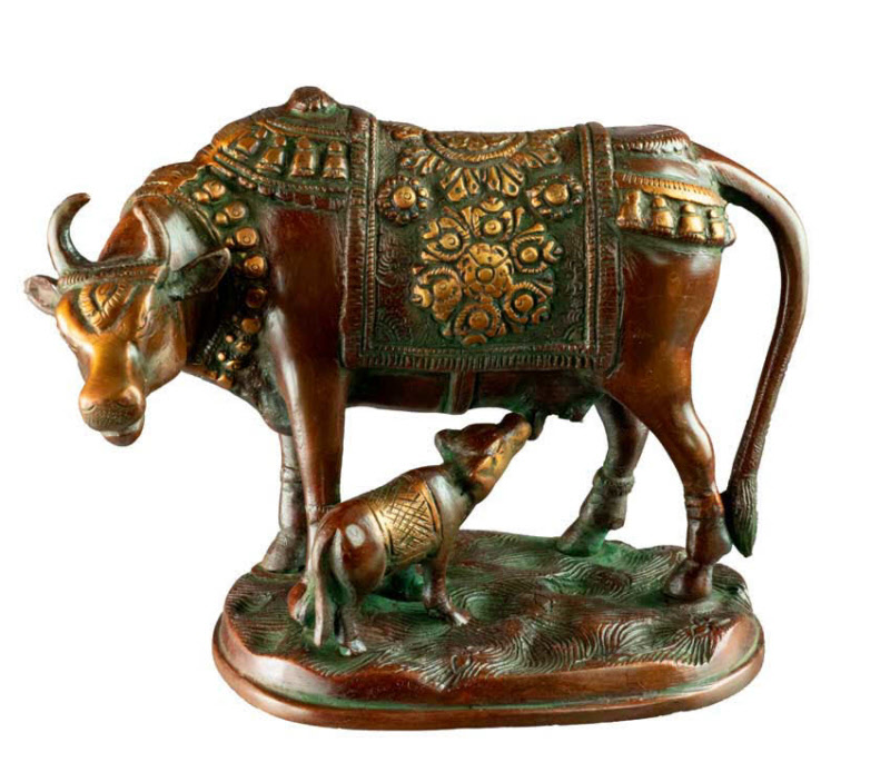 Statue Vache Sacrée Gao Mata Indienne en Laiton 18.5cm