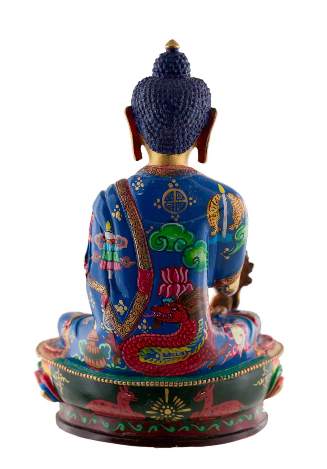 Statue tibétaine Bouddha de la Médecine 20 cm cuivre doré peint Nepal 2890