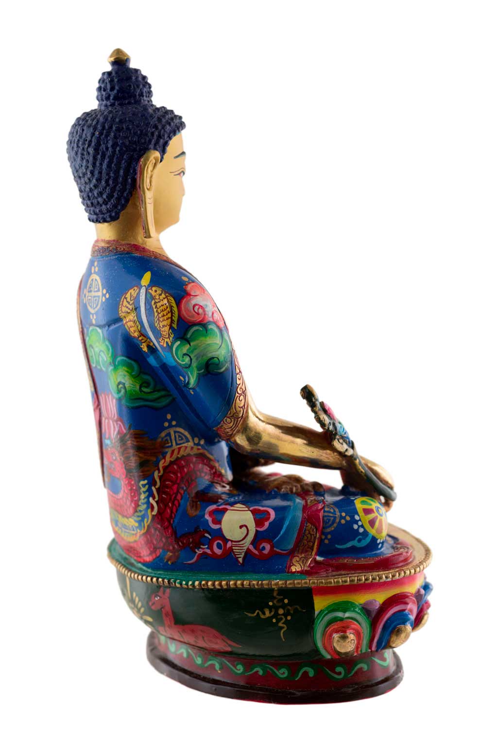 Statue tibétaine Bouddha de la Médecine 20 cm cuivre doré peint Nepal 2890