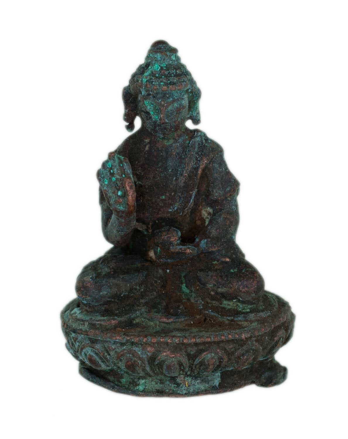 Ancienne Statuette tibétaine Bouddha Amoghasiddhi cuivre 37 mm Népal 1352