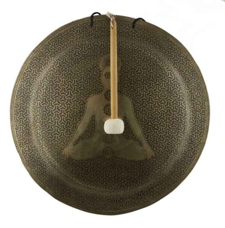 Gong tibétain - gravé du Yogi aux 7 chakras 62 cm Méditation guérison