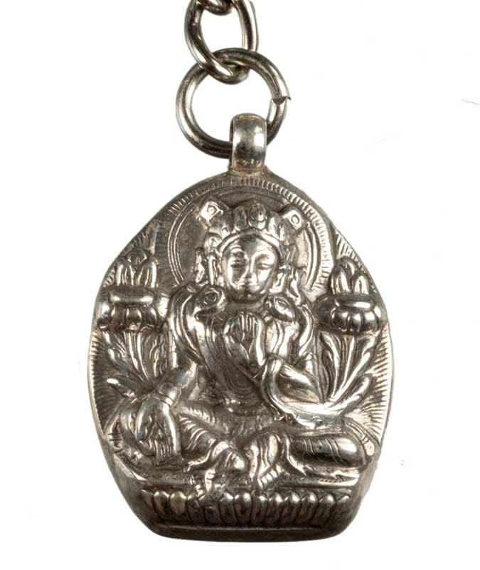 Tara verte, bijou de sac ou porte-clé en argent tibétain