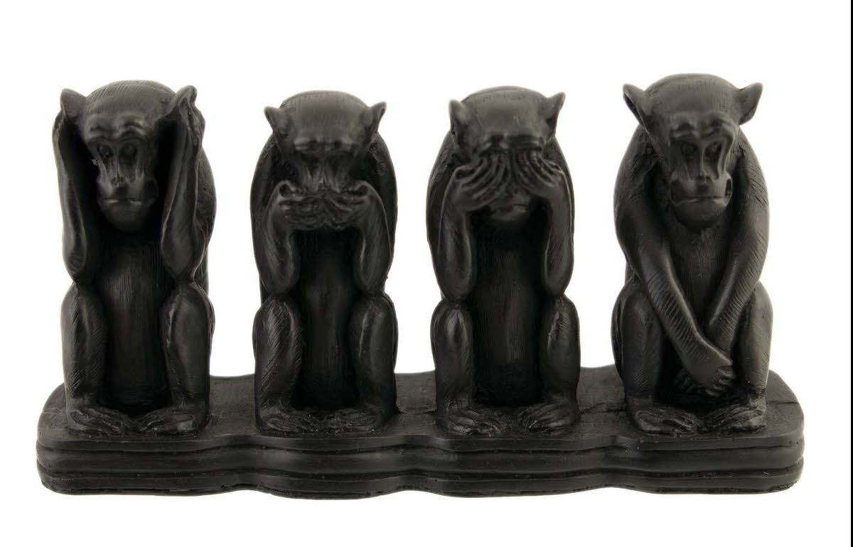 4 singes de la Sagesse en résine 1 kg -Grand modèle noir H13cm