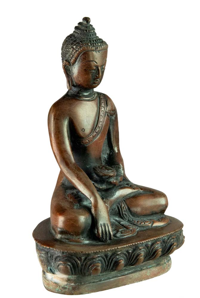 Statue Bouddha Shakyamuni Laiton Antique 14.5 cm Népal