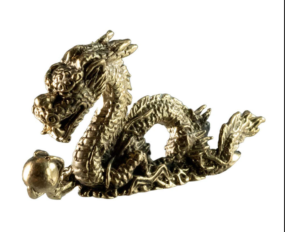 Figurine Dragon avec perle - Amulette de Thaïlande en Laiton - 6417