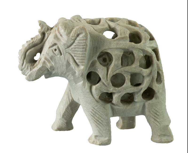 Statue Eléphant Artisanale Indienne - 9cm - en Steatite - 1340