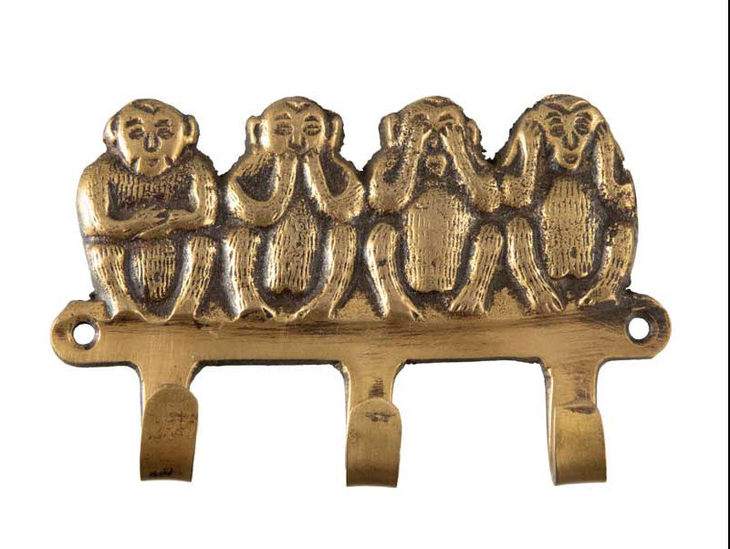 Porte serviettes 4 Singes de la Sagesse en Laiton Jaune - 7666