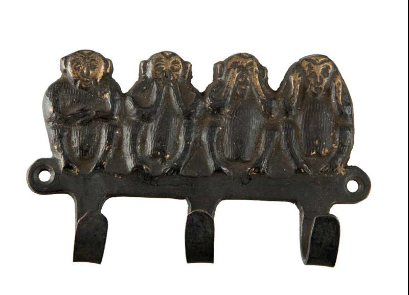 Patère 4 Singes de la Sagesse - Porte Serviettes en Laiton - 7667