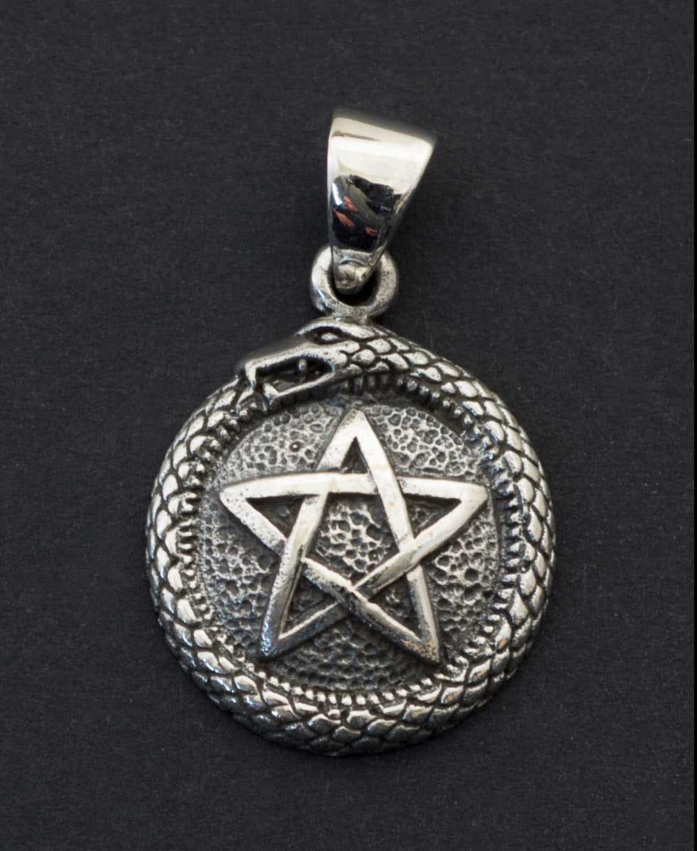 Pendentif Ouroboros Serpent enlacé pentagramme Talisman Argent 925 4g ...