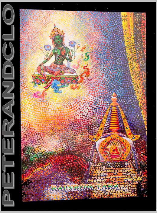 CARTE POSTALE TIBETAINE GREEN RAINBOW TARA STUPA BOUDDHISTE NEPAL