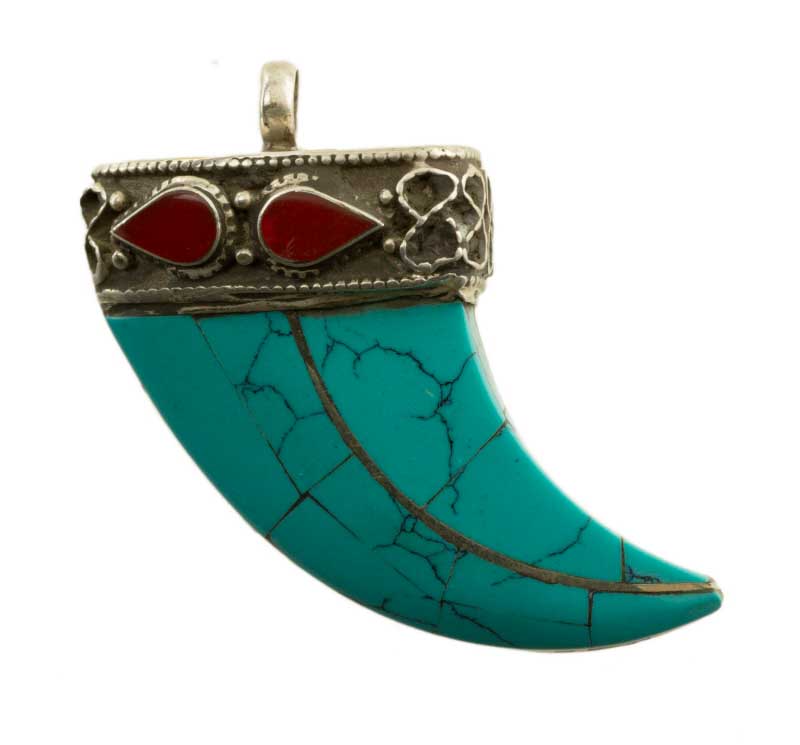 Pendentif tibetain Griffe Dent de tigre Turquoise Argent 36mm Tibet ...