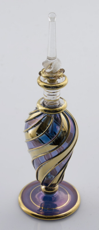 Flacon fiole a parfum huile en verre soufflé d' Egypte 14.5cm bleu CA10 ...