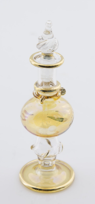 Flacon fiole a parfum huile verre soufflé d' Egypte 9.5cm doré jaune ...