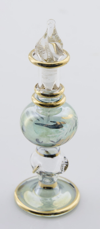 Flacon fiole a parfum huile verre soufflé d' Egypte 10cm doré vert CA5 ...