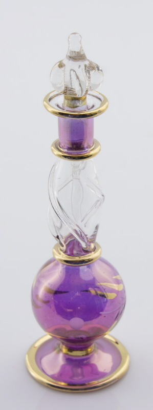 Flacon fiole a parfum huile verre soufflé d' Egypte 11cm doré violet ...