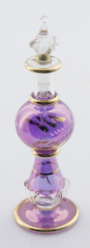 Flacon a parfum huile fiole en verre soufflé d'Egypte 11cm doré violet ...