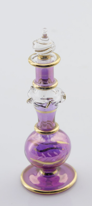 Flacon a parfum huile fiole en verre soufflé d'Egypte 10cm doré violet ...