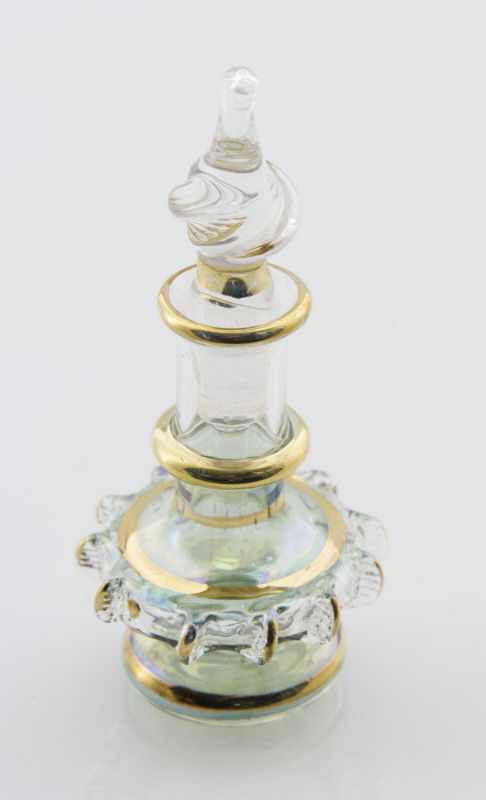 Flacon a parfum huile fiole en verre soufflé d'Egypte 65.cm doré vert