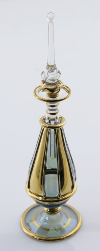 Flacon fiole a parfum huile verre soufflé d' Egypte 15cm doré CA5 25759