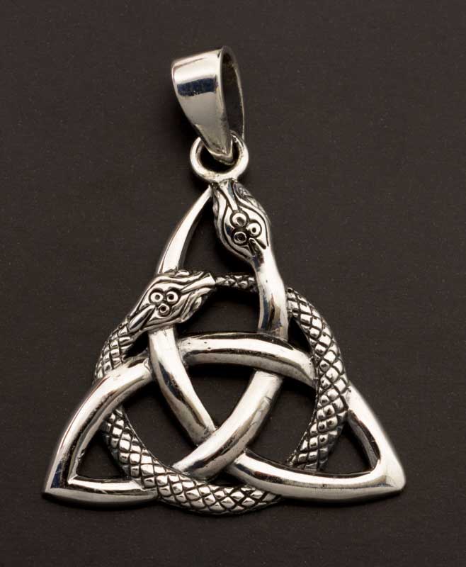 Pendentif Irlandais Triquetra Celte serpent ouroboros argent 925