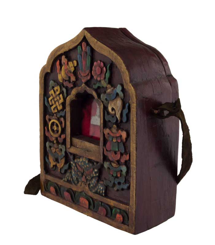 Ghau en bois tibétain Temple autel 19cm TsaTsa Bouddha Amithaba Tibet 25947