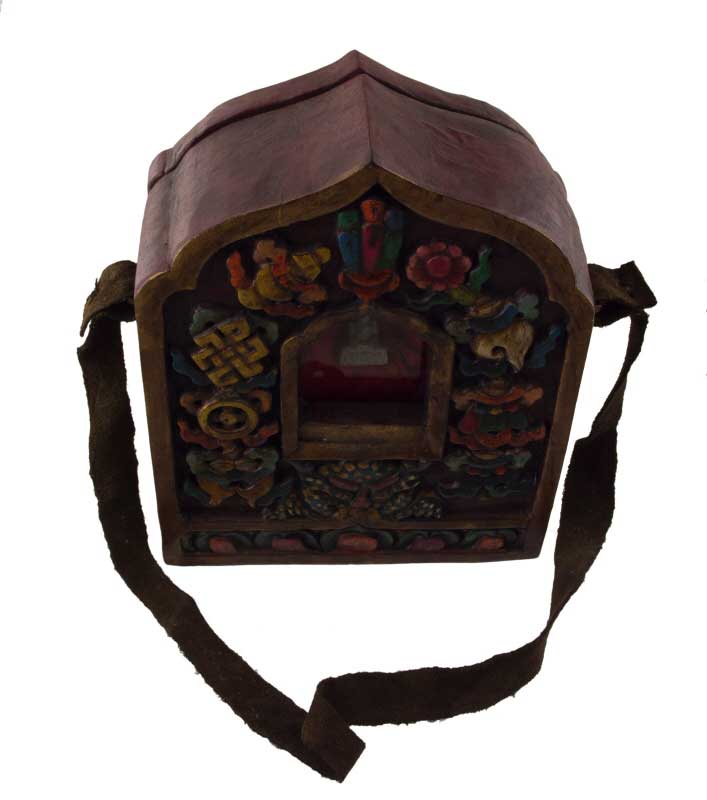 Ghau en bois tibétain Temple autel 19cm TsaTsa Bouddha Amithaba Tibet 25947