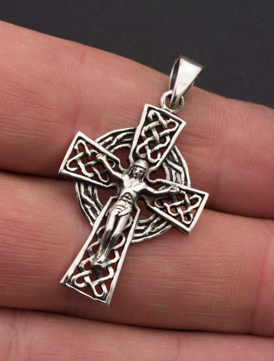 Pendentif Crucifix Croix Celte Irlandaise Celtique triquetra Argent 925