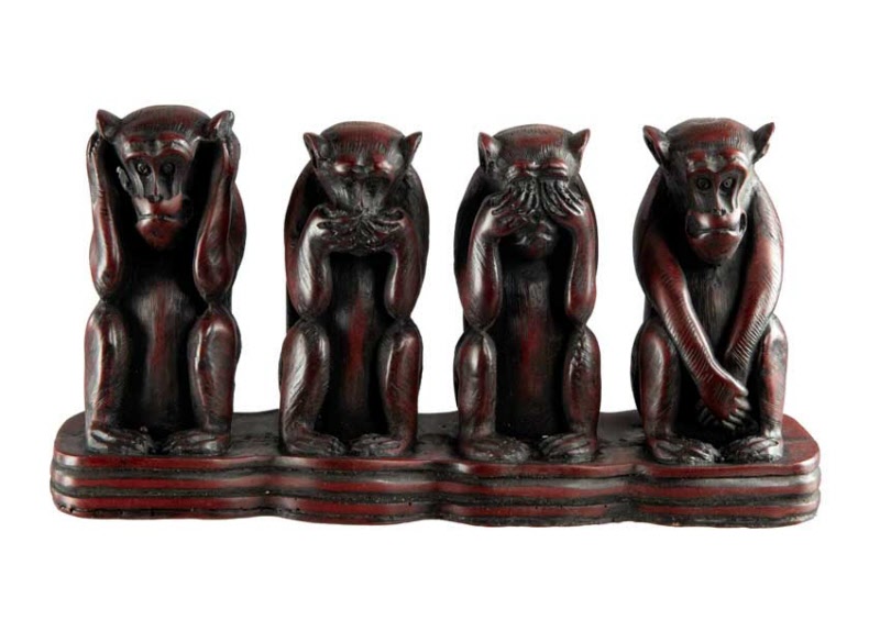 4 Singes Sagesse Résine Bordeaux - Déco Ethnique 13cm