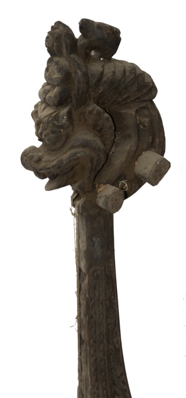 Ancien Luth Dranyen Tungna Népalais 68cm Sculpté