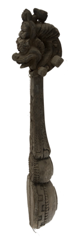 Ancien Luth Dranyen Tungna Népalais 68cm Sculpté