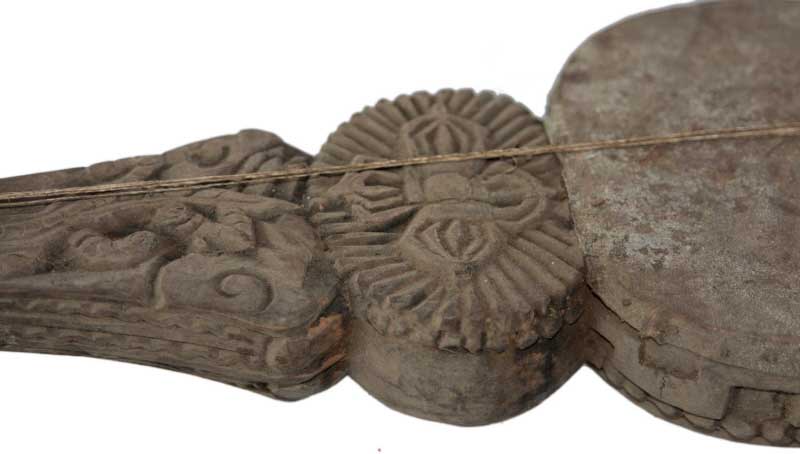 Ancien Luth Dranyen Tungna Népalais 68cm Sculpté