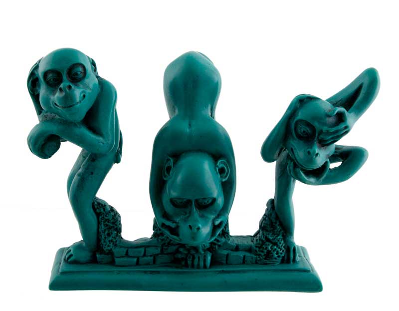 Statue 3 Singes de la Sagesse en resine Cartoon attitude turquoise H ...