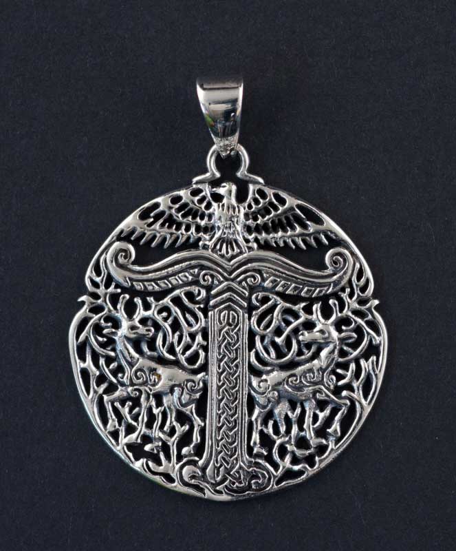 Pendentif Viking Irminsul yggdrasil Rune Pentacle Païen Argent 925 7g 26309