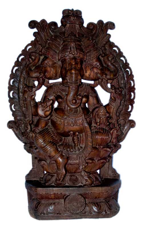 STATUE DE GANESH ELEPHANT EN BOIS DE TECK 123CM 43KG PETERANDCLO 7644