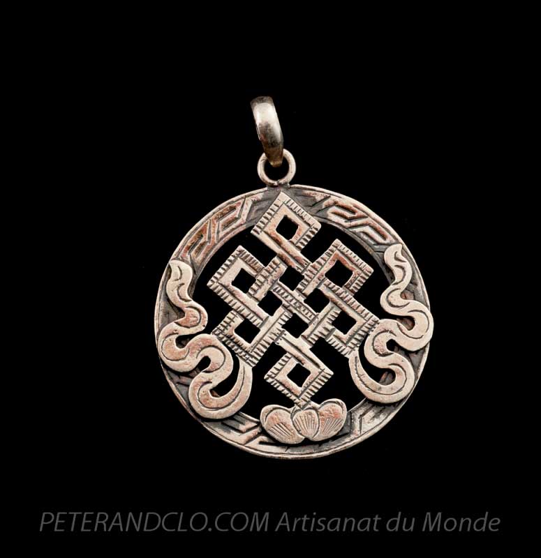 Pendentif tibetain noeud infin sans fin - Bijoux Argent - Artisanat ...