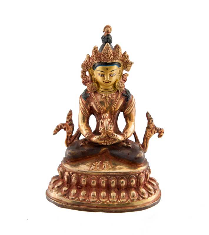 STATUE TIBETAINE BOUDDHA AMITAYUS CUIVRE ET DORURE NEPAL BUDDHA AFR9-329